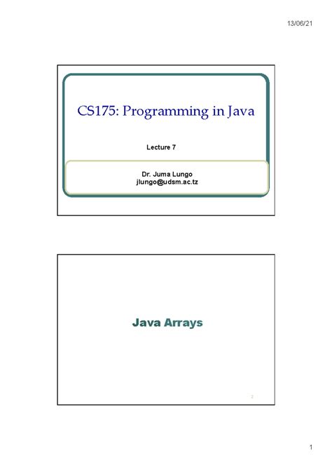 Cs175 Lecture 7 Understanding Java Arrays Studocu