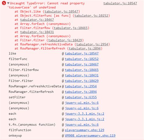 Filtering TypeError When Tabulator Runs ToLowerCase Issue Olifolkerd Tabulator GitHub