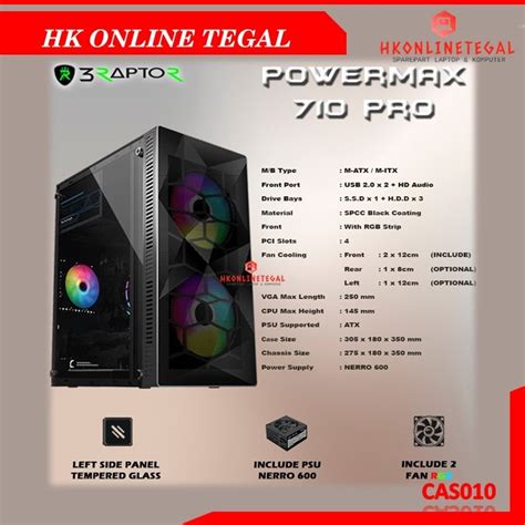 Jual Casing Pc Gaming Power Up Raptor Powermax Include Psu Rg Fan Rgb Hitam Shopee