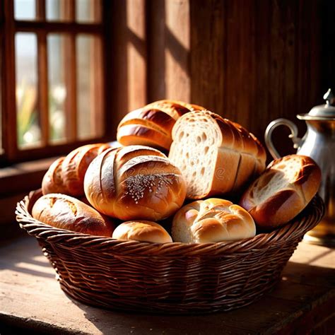 Bread Basket Assorted Selection Of Baked Buns Breads Food Stock
