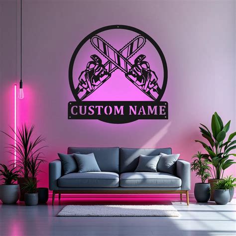 Custom Logging Chainsaw Metal Wall Art With Led Light Personalized