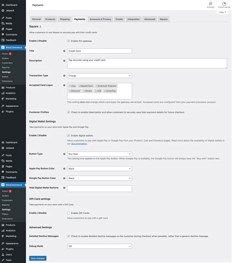 woocommerce square payment settings documentation woocommerce