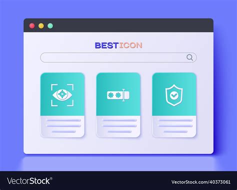 Set Password Protection Eye Scan And Shield Vector Image