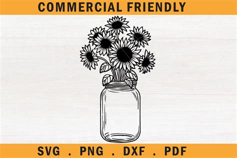 Sunflower Mason Jar Svg Floral Sunflower Graphic By Redearth And Gumtrees Creative Fabrica