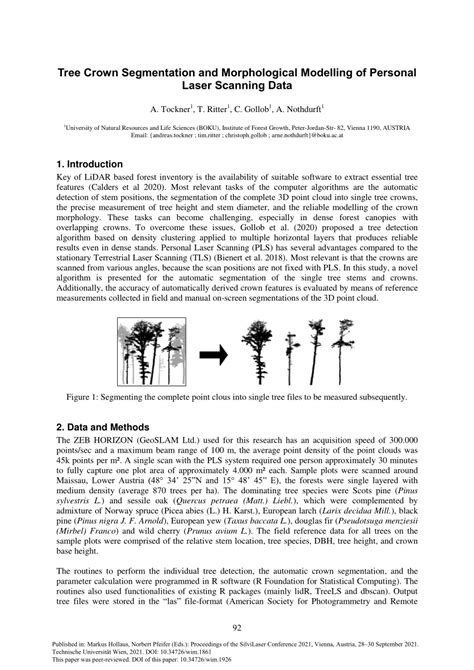 PDF Tree Crown Segmentation And Morphological Modelling Of Personal Laser Scanning Data