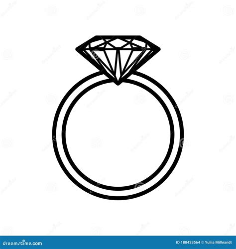 Diamond Ring Icon Vector Black And White Outline Stock Illustration