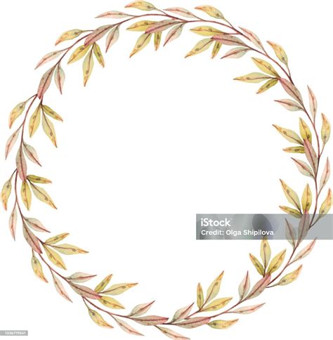 카드 초대장 장식 스티커 인쇄 및 기타 사용의 디자인을위한 잎이있는 가지의 간단한 둥근 프레임 가을에 대한 스톡 벡터 아트 및 기타 이미지 Istock