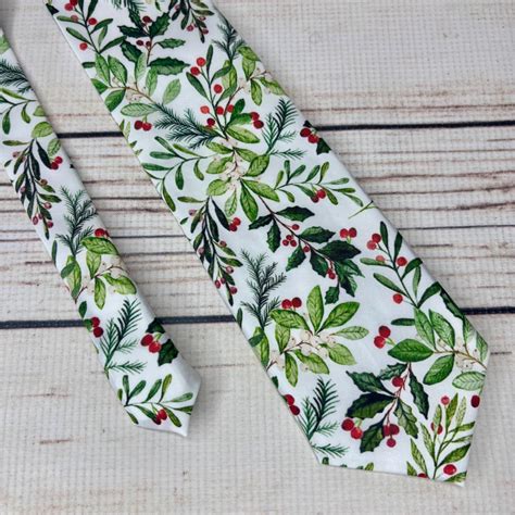 Mistletoe And Holly Necktie Christmas Tie Woodland Christmas Holly