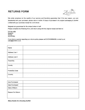 Fillable Online RETURNS FORM Zarifeh Fax Email Print PdfFiller