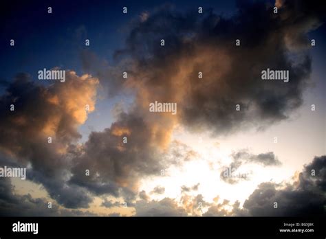 Sunset Altocumulus Stratiformis Clouds Over English Channel UK Stock