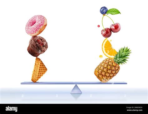A Stack Of Fresh Ripe Fruits And Berries Vs Unhealthy Fast Food