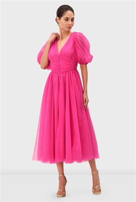 Shop Pleat Waist Sheer Mesh Midi Dress Eshakti