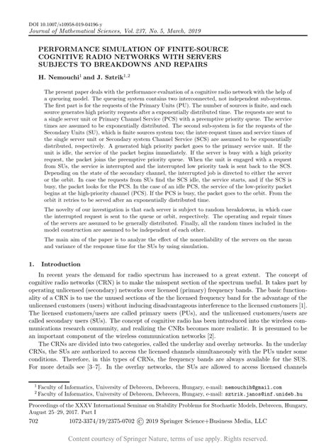 Performance Simulation Of Finite Source Cognitive Radio Networks With