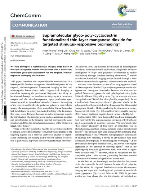 Pdf Supramolecular Glyco Poly Cyclodextrin Functionalized 2d Probe For Targeted Stimulus