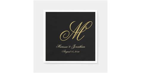 Chic Gold Monogram Script Black Wedding Napkins Zazzle