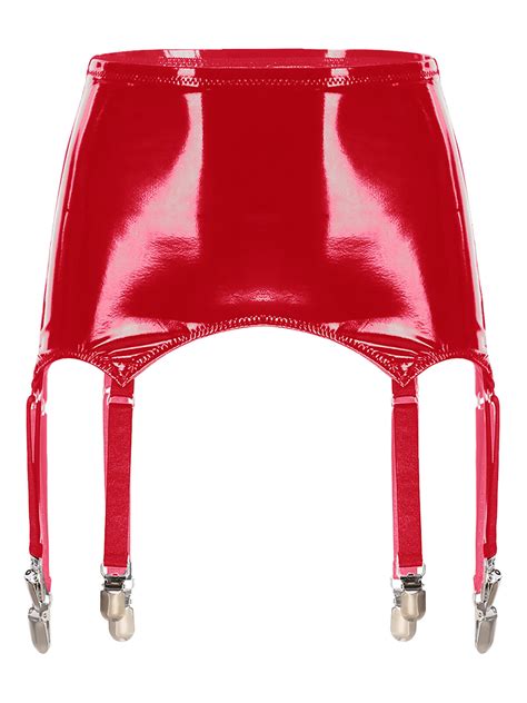 Women Pvc Leather Garter Belt With 8 Straps For Thigh High Stockings