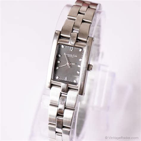 Vintage Rectangular Kenneth Cole Womens Quartz Watch With Black Dial