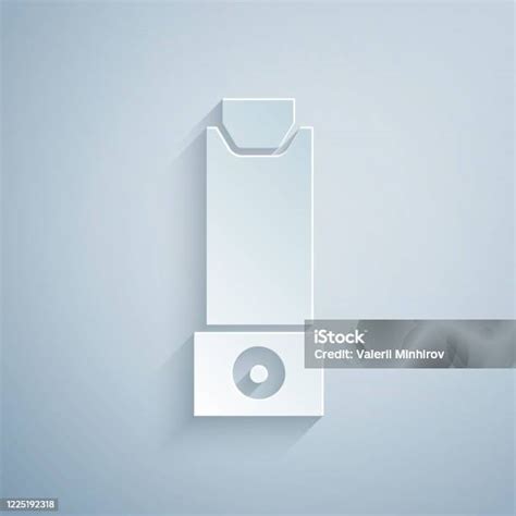 회색 배경에 격리 된 종이 잘라 흡입기 아이콘 기침 완화 흡입 알레르기 환자를위한 호흡기 종이 아트 스타일입니다 벡터 일러스트레이션 3차원 형태에 대한 스톡 벡터 아트 및