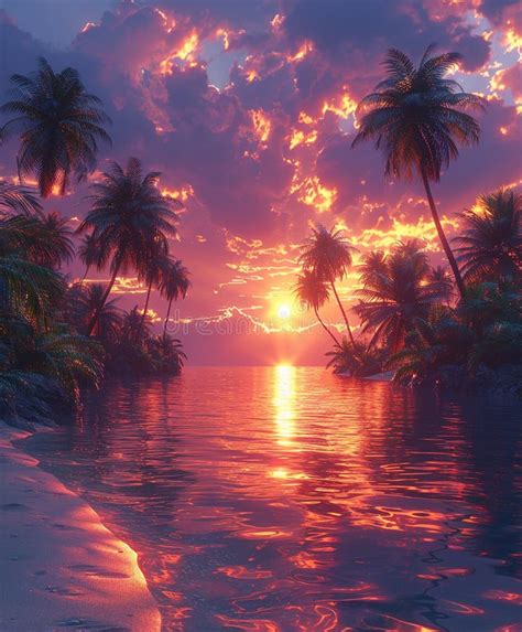 Beautiful Tropical Beach And Sea With Coconut Palm Tree At Sunset Time