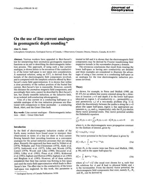 Pdf On The Use Of Line Current Analogues In Geomagnetic Deep Sounding