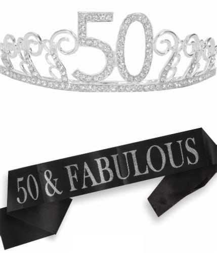 50th Birthday Sash And Tiara Set For Women Glitter Sash And Rhinestone