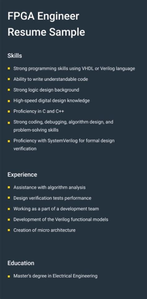 esar fpga on linkedin a typical fpga engineer resume sample