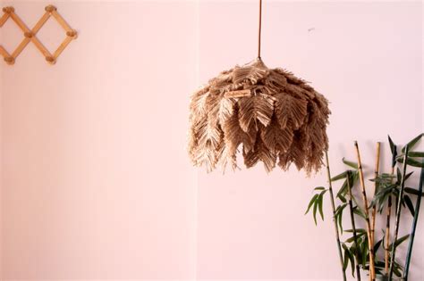 Boho Jute Pendant Light Handmade Jute Lampshade Macrame Chandelier