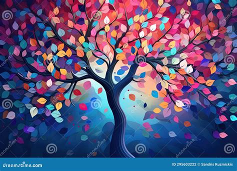Tree With Multicolor Leaves Generative Ai Stock Illustration Illustration Of Cartoon Border