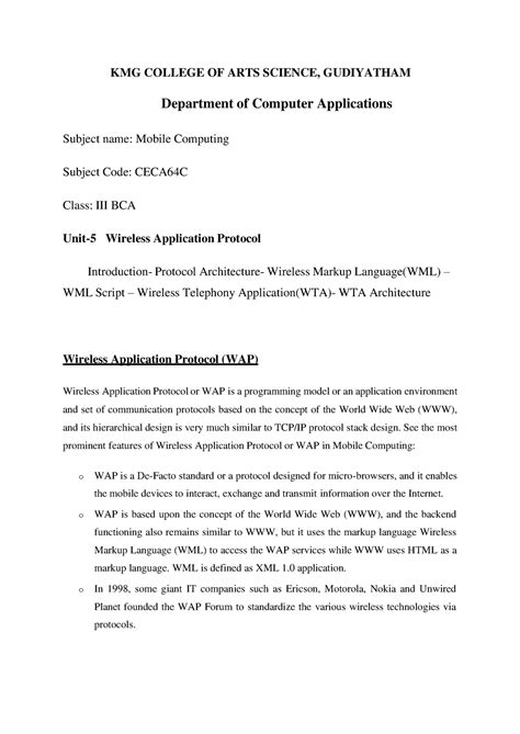 Unit Mc Notes KMG COLLEGE OF ARTS SCIENCE GUDIYATHAM Department Of Computer Applications