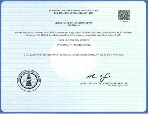 Bvi Company Certificates