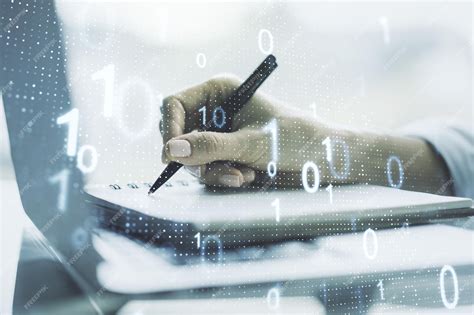 Premium Photo Creative Abstract Binary Code Sketch And Hand Writing In Notepad On Background