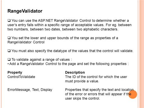 validation controls validation controls are primarily used to validate