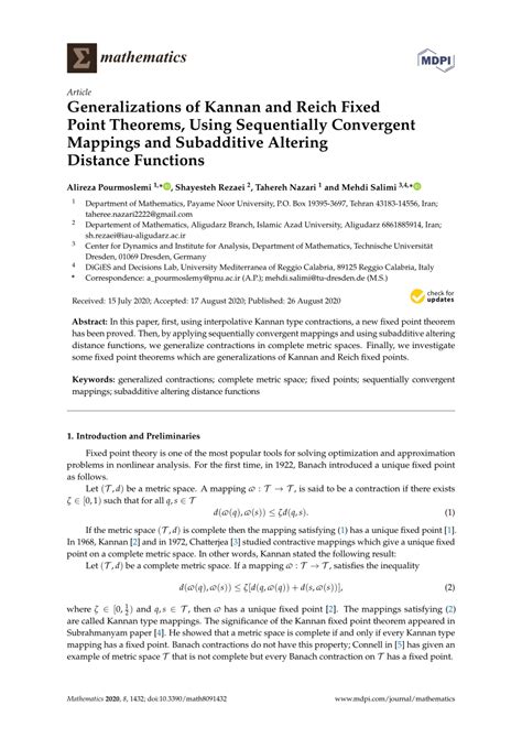 Pdf Generalizations Of Kannan And Reich Fixed Point Theorems Using Sequentially Convergent