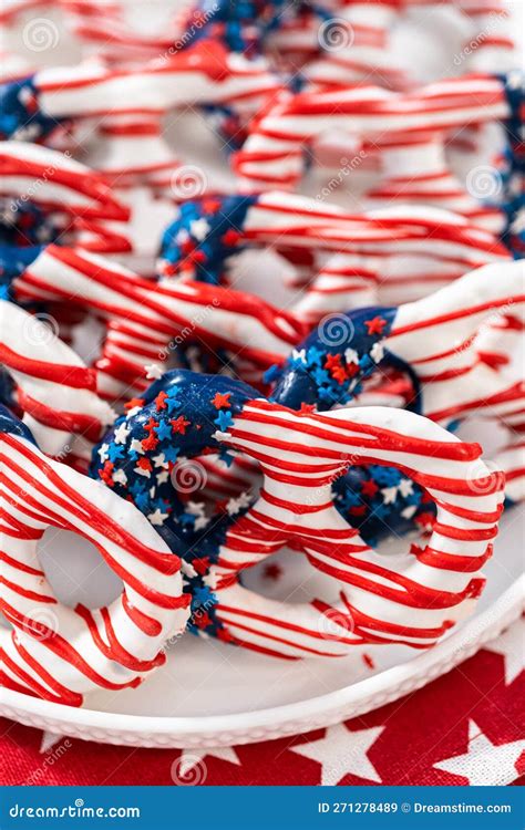 Red White And Blue Chocolate Covered Pretzel Twists Stock Image Image