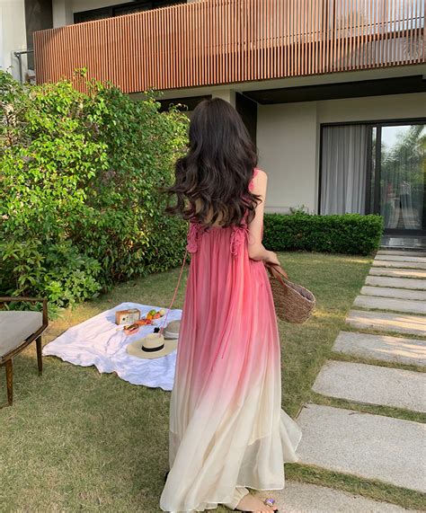 그라데이션여신 여름 뷔스티에 쉬폰 나시 롱원피스 바캉스 봄 데이트 휴가원피스 비치드레스 여성휴양지원피스