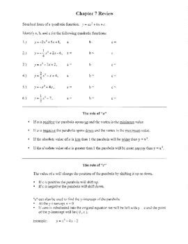 Quadratic Standard Form Guided Notes Review A B C Axis Of Symmetry Vertex