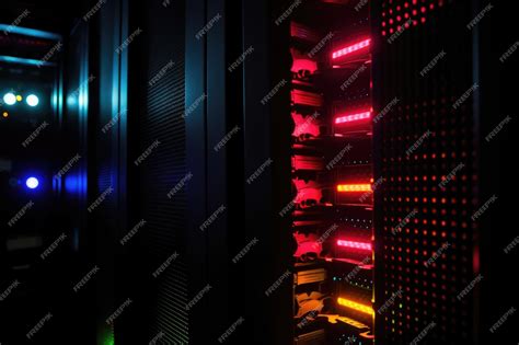 Premium Ai Image Closeup Of Data Center Server With Blinking Leds And