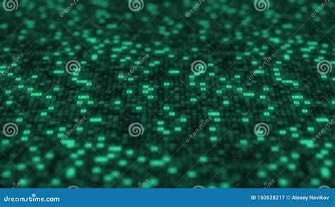 Hexadecimal Symbols Flashing On A Green Computer Screen 3d Rendering Stock Illustration