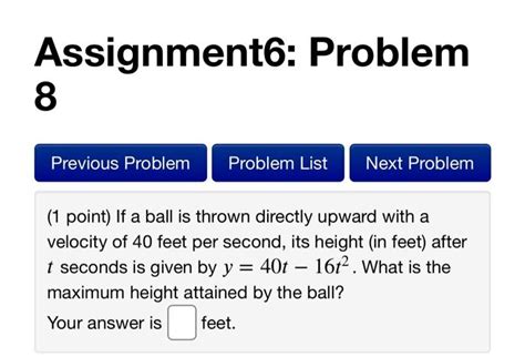 Solved Assignment6 Problem 5 Previous Problem Problem List