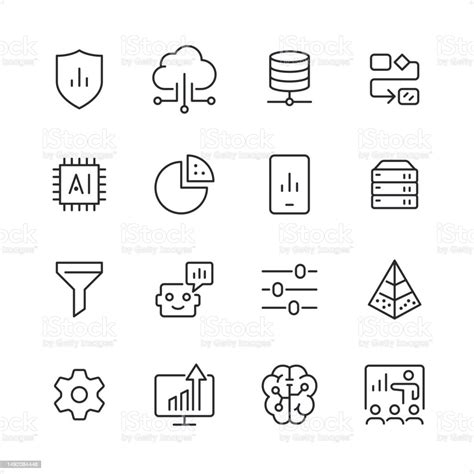 Data Analytics Pixel Perfect Line Icon Set Editable Stroke Weight Stock Illustration Download