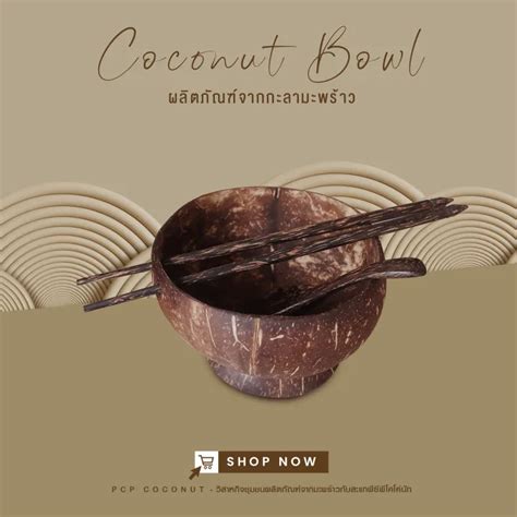 Set3ชิ้น ชุดชามก๋วยเตี๋ยวกะลา ช้อน ตะเกียบ Size Xxl มีฐาน Coconut