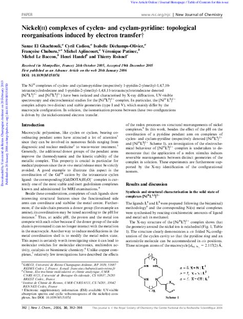 Pdf Nickel Ii Complexes Of Cyclen And Cyclam Pyridine Topological