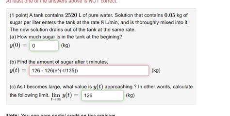 Solved 1 Point A Tank Contains 2520L Of Pure Water Chegg