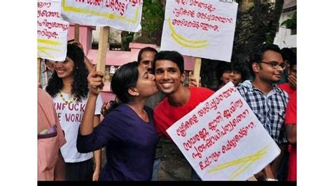 Kerala Kiss Of Love Protest Held Against Shiv Senas Moral Policing