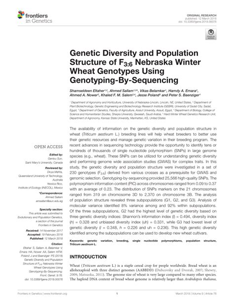 Pdf Genetic Diversity And Population Structure Of F36 Nebraska