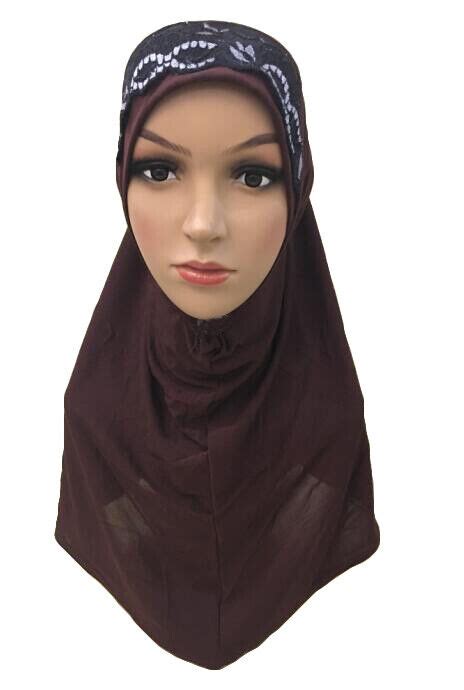 One Piece Lace Amira Hijab Women Muslim Scarf Shawl Wrap Overhead