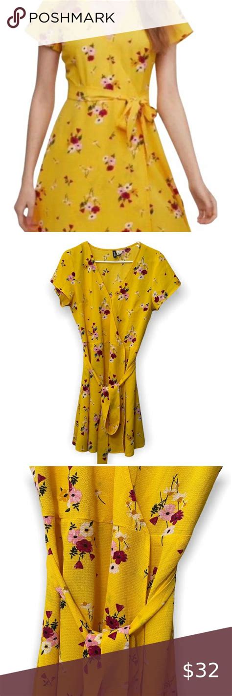 H M Divided Floral Wrap Dress Yellow Size 10 Wrap Dress Floral