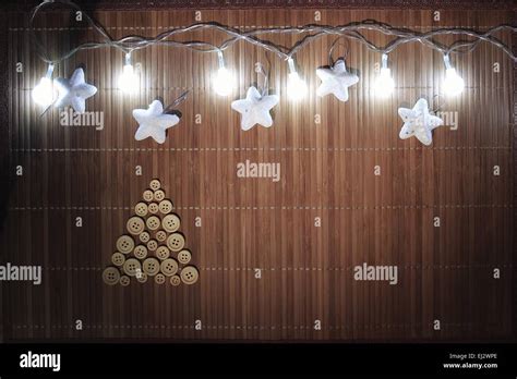 Christmas Ornaments Garland Design Background Wooden Vintage Stock