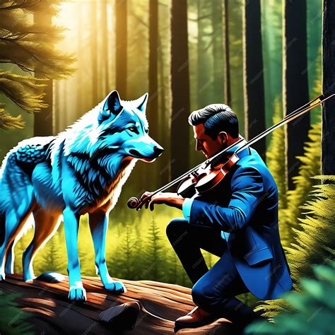 Premium Ai Image A Wolf Playing The Violin In A Forest In The Style Of Jack Kerouac Sharp