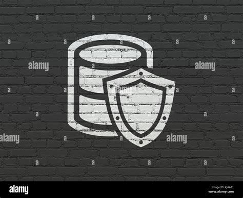 Programming Concept Database With Shield On Wall Background Stock